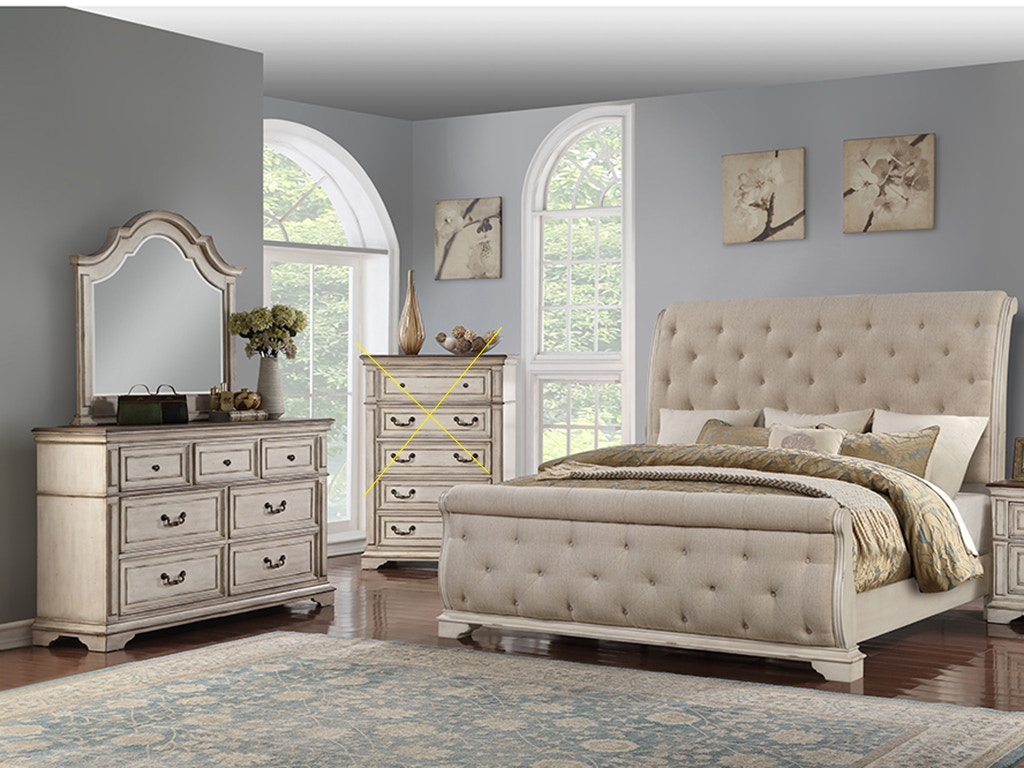 ANASTASIA 3 Piece Set Queen Sleigh Bed Dresser Mirror